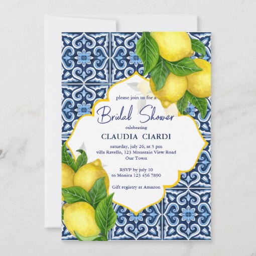 Blue tiles lemon Amalfi Positano bridal shower Invitation | Zazzle