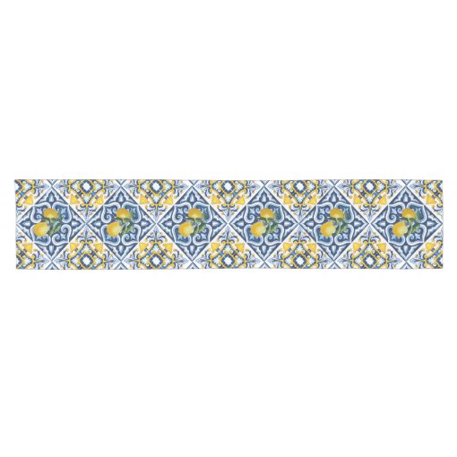 Blue tiles lemon Amalfi Positano Mediterranean Short Table Runner | Zazzle