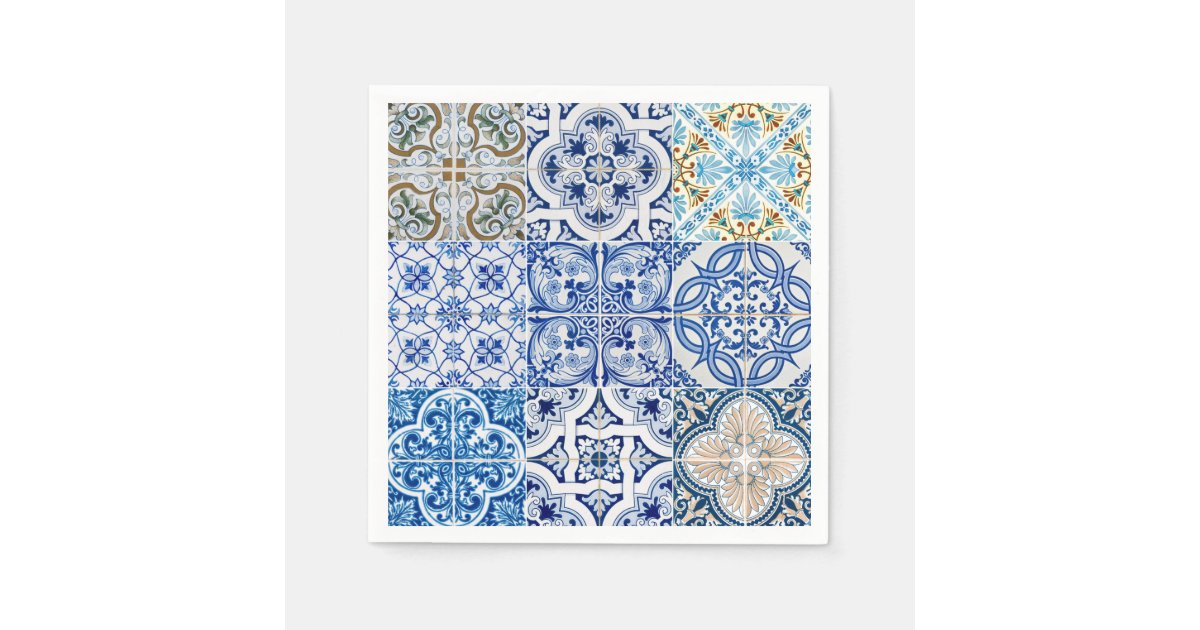 Blue Tiles Paper Napkins | Zazzle