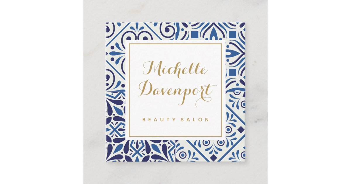 Blue tiles stilish square business card | Zazzle
