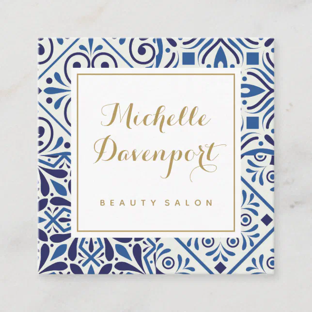 Blue tiles stilish square business card | Zazzle