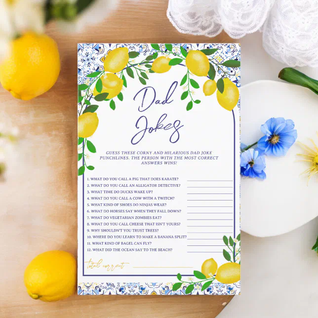 Blue tiles watercolor lemon baby shower games | Zazzle