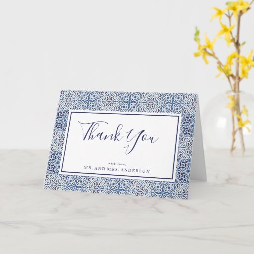 Blue tiles Wedding Thank you Card | Zazzle