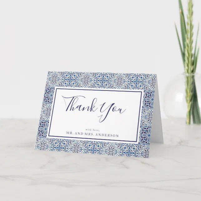 Blue tiles Wedding Thank you Card | Zazzle