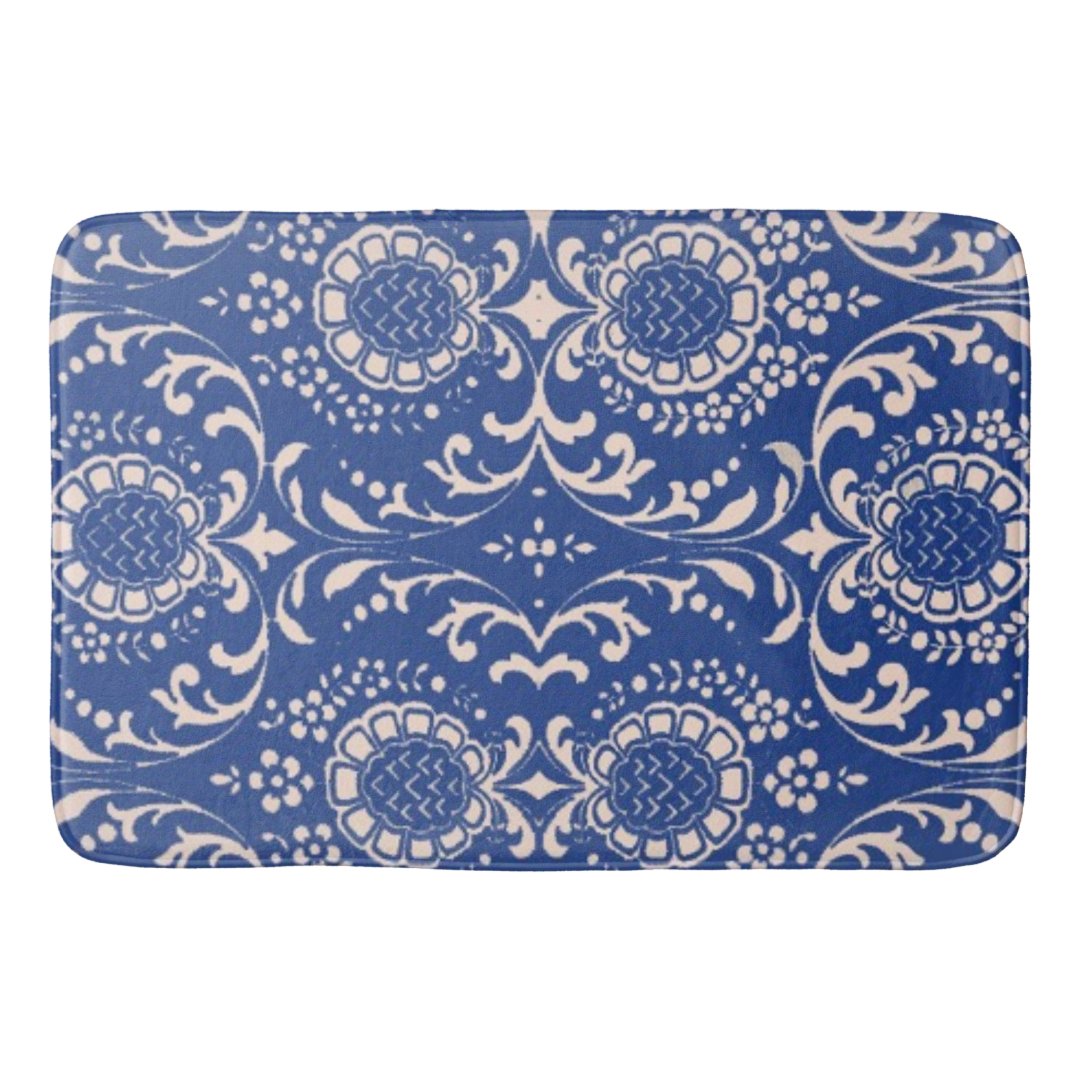 Blue Toile Bathroom Rug! Bath Mat | Zazzle