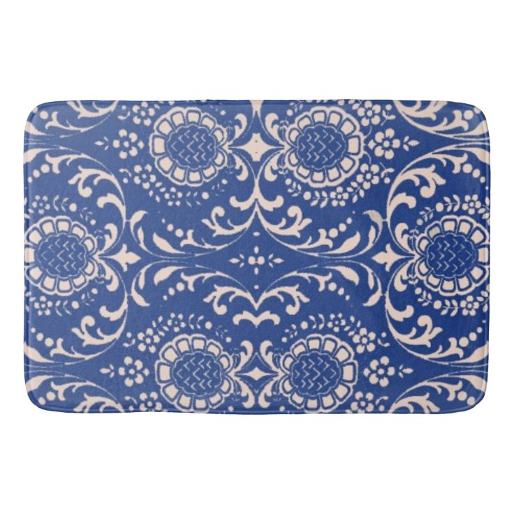 Blue Toile Bathroom Rug! Bath Mat | Zazzle