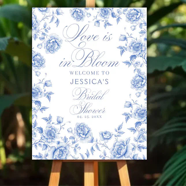 Blue Toile Chinoiserie Bridal Shower Welcome Sign | Zazzle
