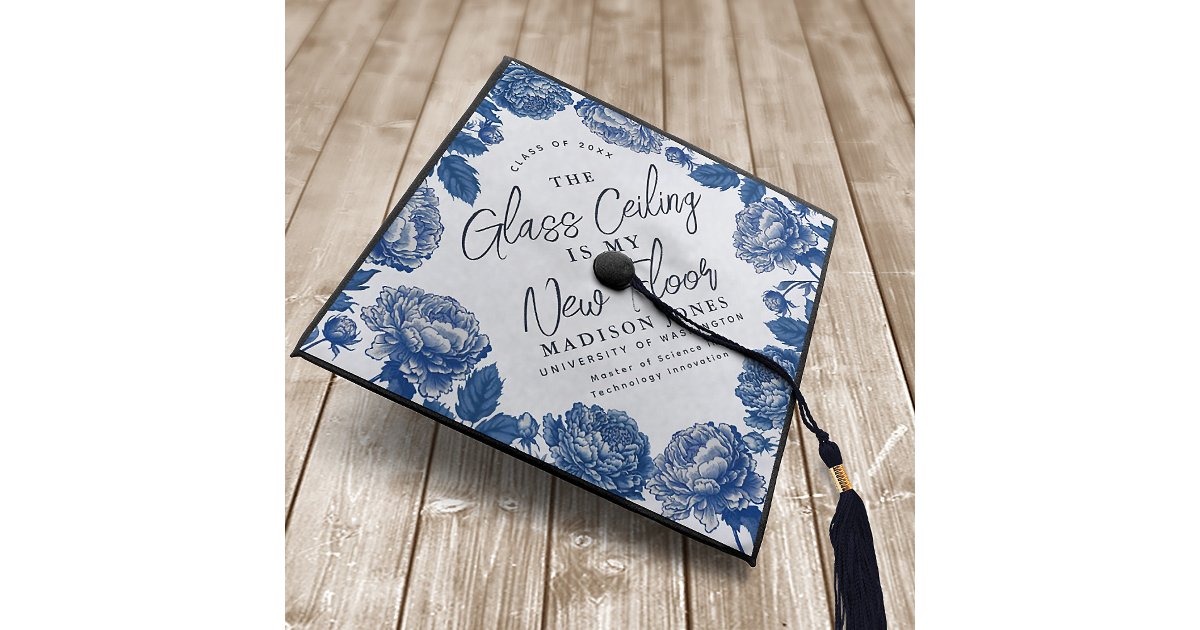 Blue Toile De Jouy Peony Glass Ceiling Graduation Graduation Cap Topper ...
