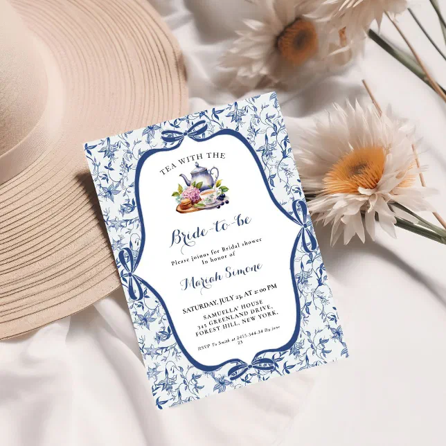Blue Toile de jouy Tea Party Bridal shower Invitation | Zazzle