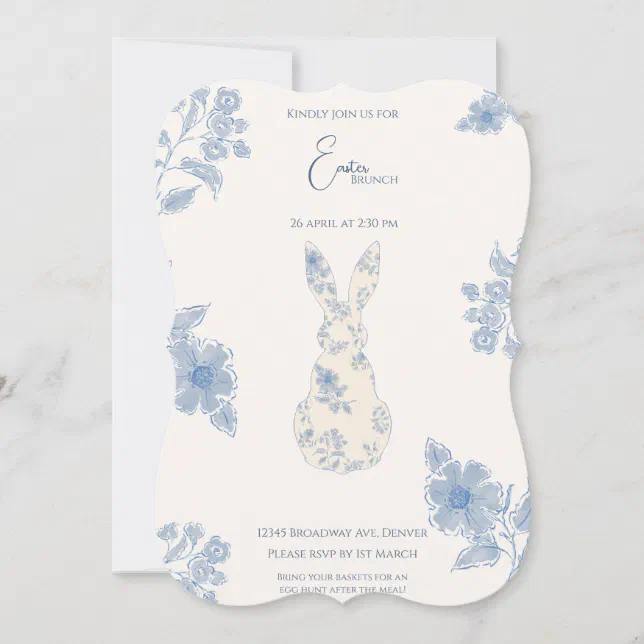 Blue toile Easter invitation | Zazzle