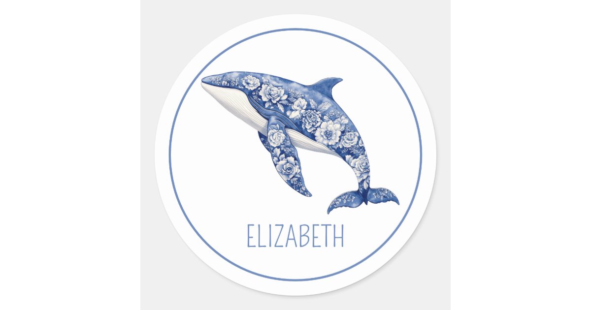 Blue Toile Floral Beach Dolphin Personalized Classic Round Sticker | Zazzle