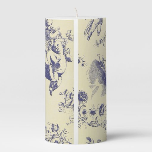 Blue Toile French Country Cherub Pattern Pillar Candle | Zazzle