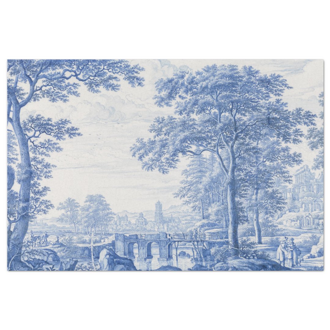 Blue Toile French Decoupage Artwork Tissue Paper | Zazzle