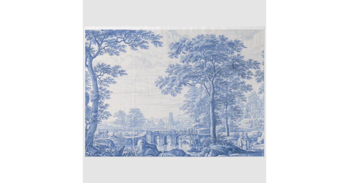 Blue Toile French Decoupage Artwork Tissue Paper | Zazzle