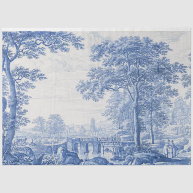 Blue Toile French Decoupage Artwork Tissue Paper | Zazzle
