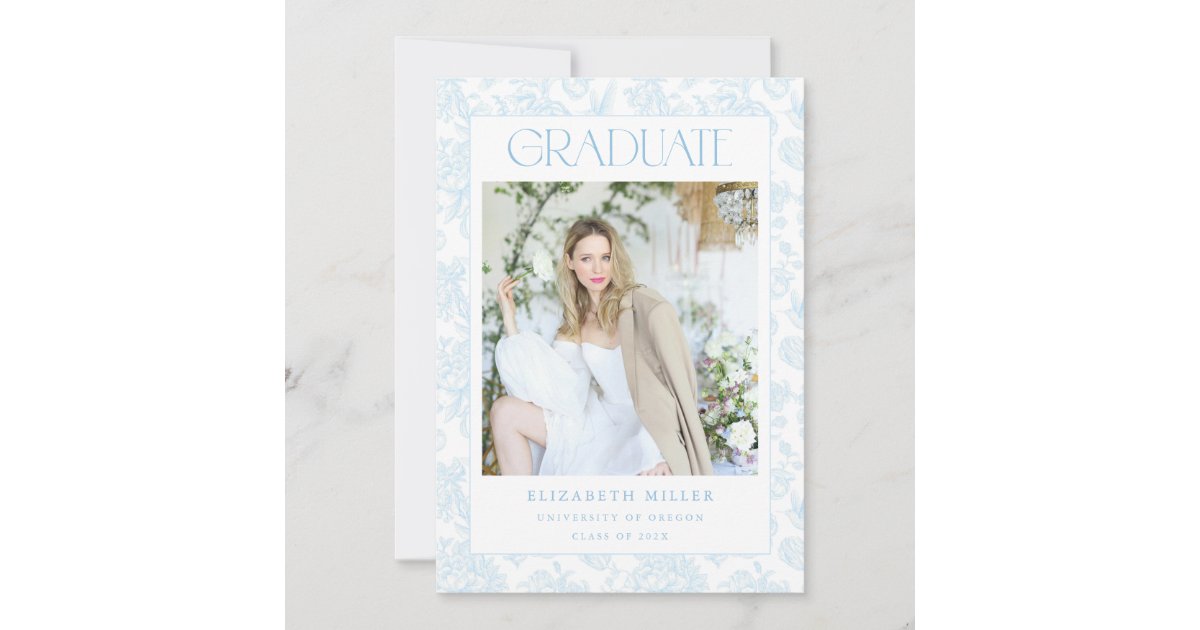 Blue Toile Graduation Announcement Card Invite | Zazzle