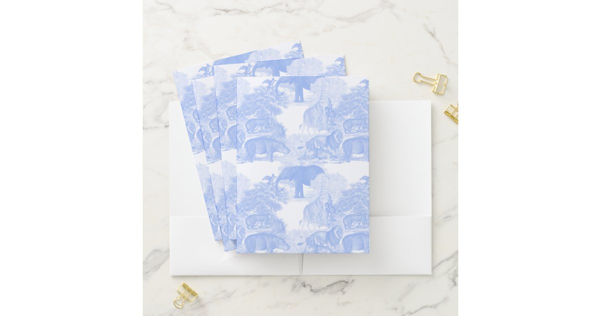 Blue Toile Jungle Animals Safari Chinoiserie Pocket Folder | Zazzle