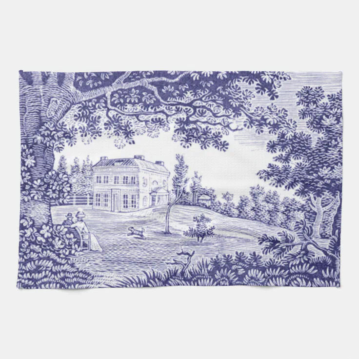 Blue Toile Kitchen Towel - French Country Decor | Zazzle