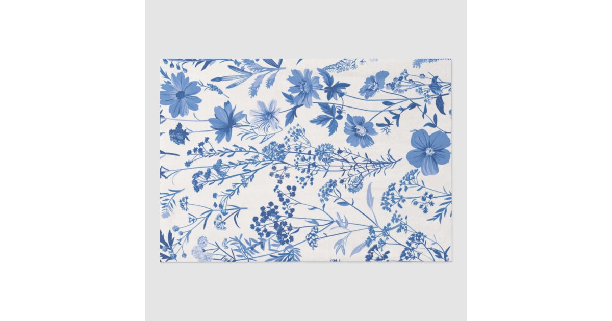 Blue Toile Vintage Floral Tissue Paper | Zazzle