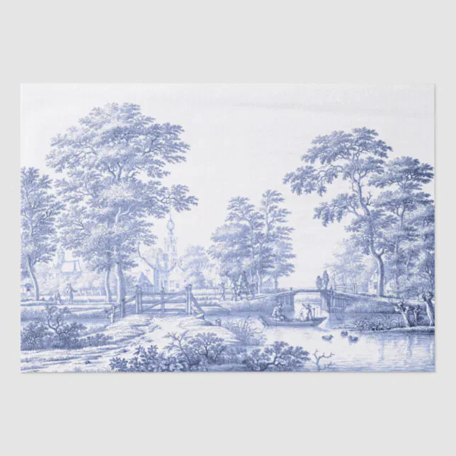 Blue Toile Vintage French Decoupage Craft Pastoral Tissue Paper | Zazzle