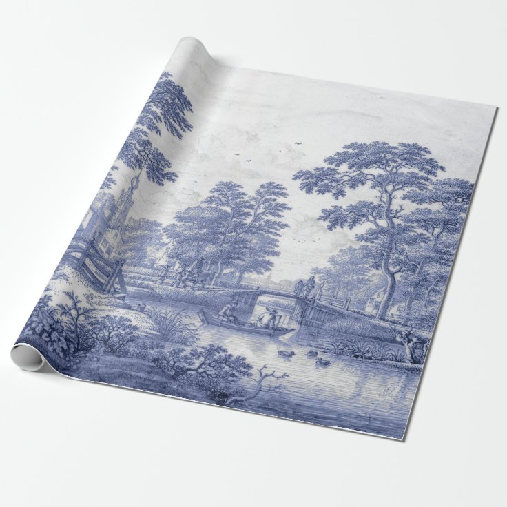 Blue Toile Vintage French Decoupage Wrapping Paper | Zazzle