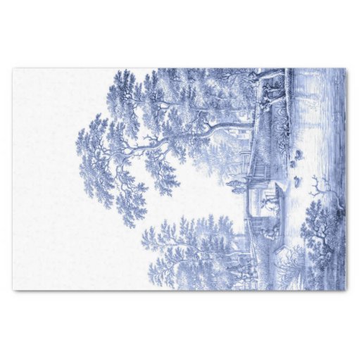 Blue Toile Vintage French Pastoral Bridge Boat I Tissue Paper | Zazzle