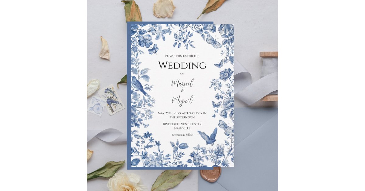 Blue Toile Vintage Wedding Invitation | Zazzle