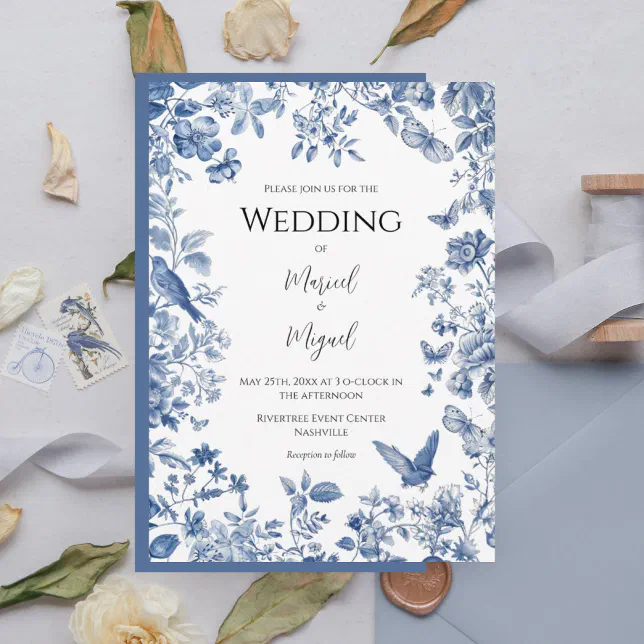 Blue Toile Vintage Wedding Invitation | Zazzle