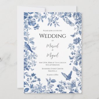 Blue Toile Vintage Wedding Invitation | Zazzle