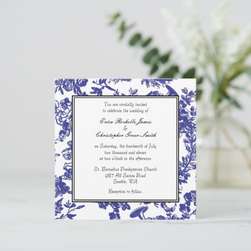 Blue Toile Wedding Invitation | Zazzle