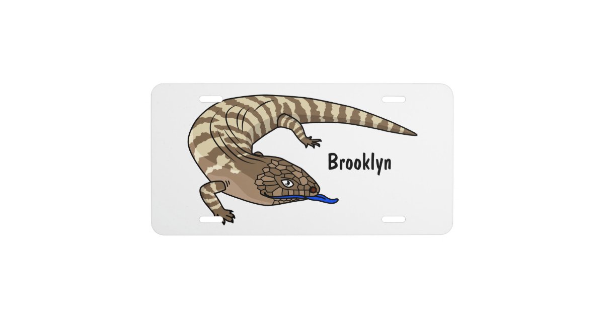 Blue tongue lizard reptile cartoon license plate | Zazzle