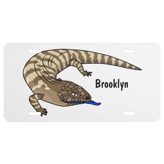 Blue tongue lizard reptile cartoon license plate | Zazzle