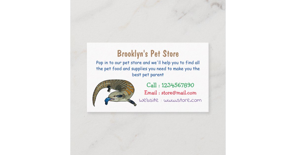 Blue-tongued skink cartoon illustration business card | Zazzle