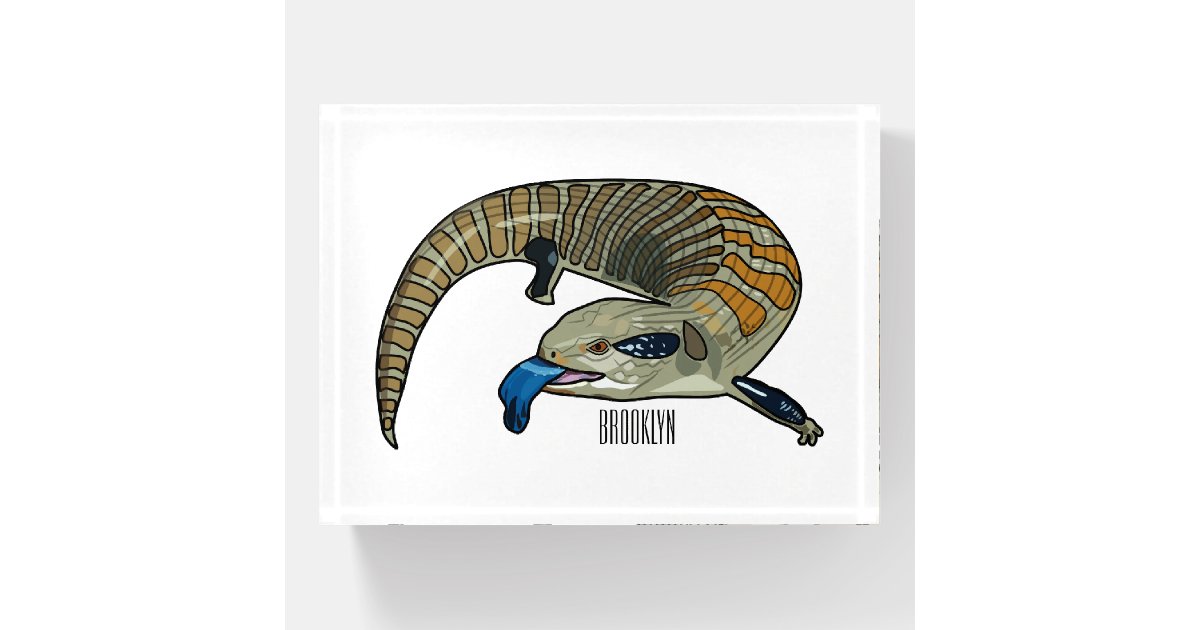 Blue-tongued skink cartoon illustration paperweight | Zazzle