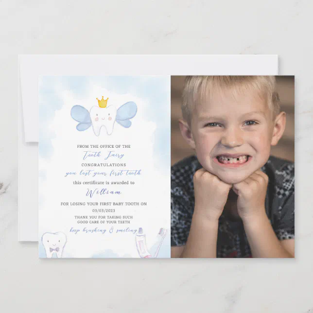 Blue Tooth Fairy Letter With Photo Invitation | Zazzle