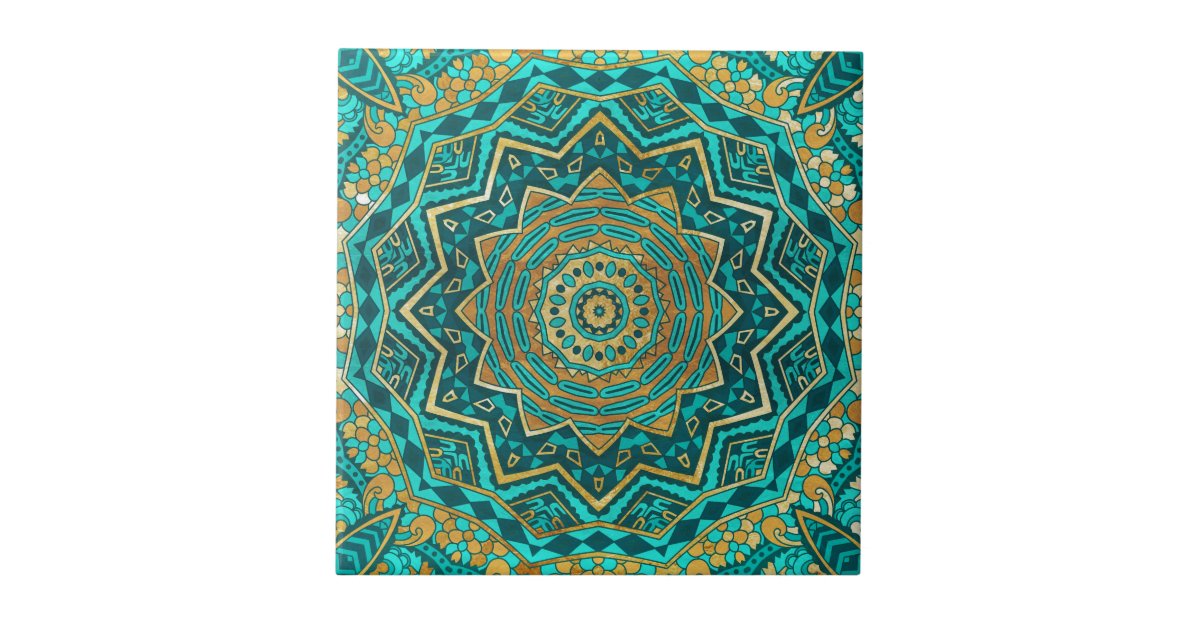 Blue topaz mandala ceramic tile | Zazzle