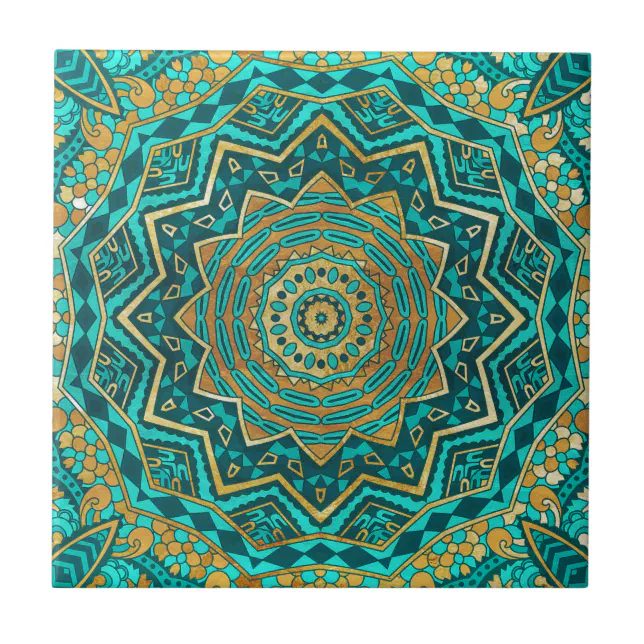Blue topaz mandala ceramic tile | Zazzle