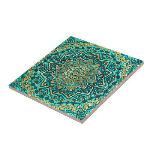 Blue topaz mandala ceramic tile | Zazzle