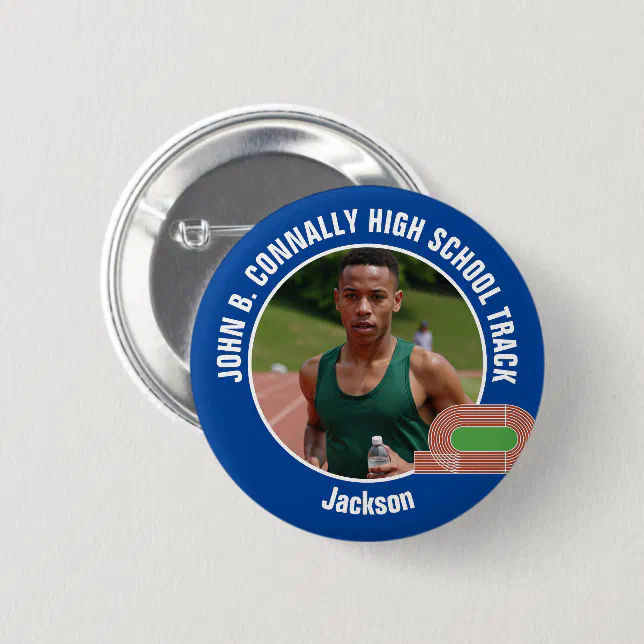 Blue Track & Field Photo High School Athlete Button | Zazzle