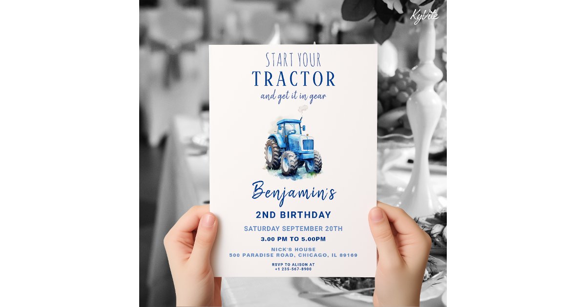 Blue Tractor Birthday Invite Start Your Tractor | Zazzle