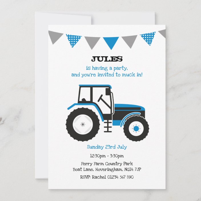 Blue Tractor Birthday Party Invite | Zazzle