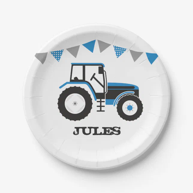 Blue Tractor Birthday Party Paper Plate | Zazzle