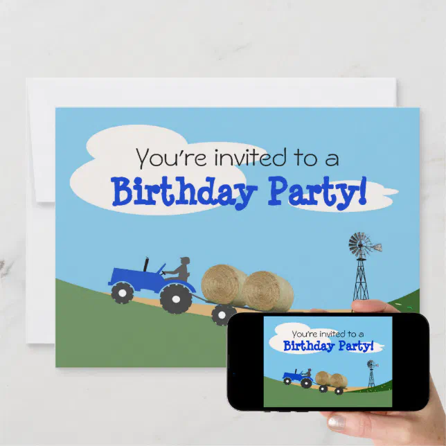 Blue Tractor Party Invitation | Zazzle