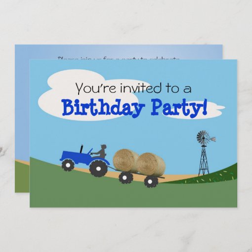 Blue Tractor Party Invitation | Zazzle