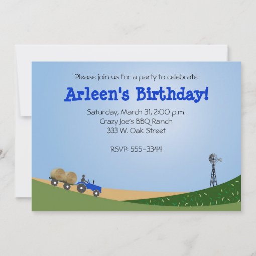 Blue Tractor Party Invitation | Zazzle