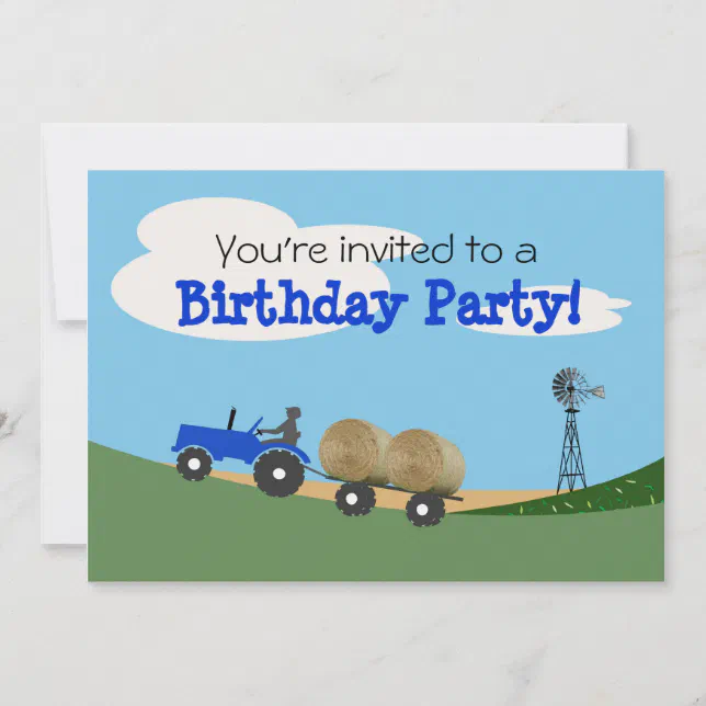 Blue Tractor Party Invitation | Zazzle