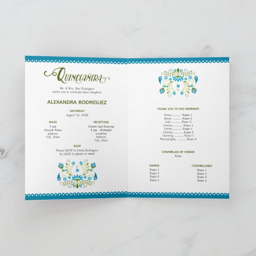 Blue Traditional Mexican Floral Photo Quinceanera Invitation | Zazzle