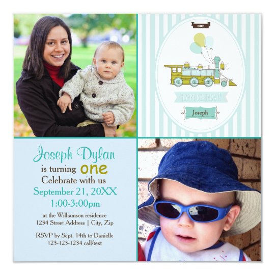 Blue Train 2 Photo Kids - Birthday Invitation | Zazzle.com