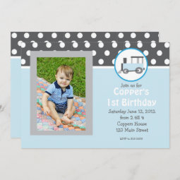 Blue Train Birthday Invitation | Zazzle