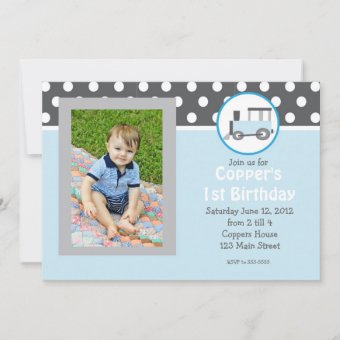 Blue Train Birthday Invitation | Zazzle